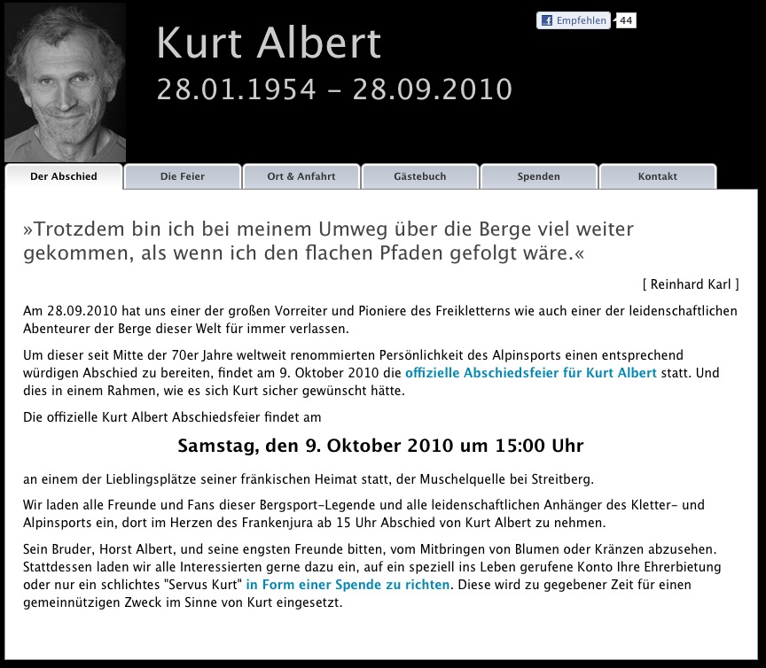 Offizielle Kurt Albert Abschiedsfeier am 9. Oktober 2010 - Climbing.de